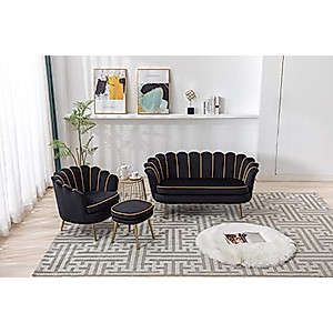 QHITTY Velvet Loveseat, 58'' Velvet Sofa Accent Couch Settee Upholstered Chair, 2 Seater Small Loveseat for Small Spaces, Living Room (Black)