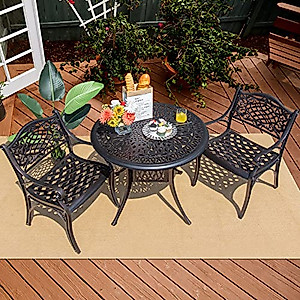 Tangkula 36 Inch Outdoor Dining Table, Round Cast Aluminum Patio Dining Table with Umbrella Hole, Weather-Resistant Patio Bistro Table for Backyard, Garden, Poolside