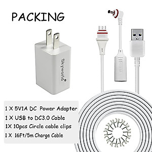 SKYWORLD16Ft Weatherproof Charge Cable for Ring Camera; Certified Ring Power Cable and Power Adapter Compatible with Stick Up Cam Battery/Plug-in 3rd Gen/2nd Gen, Spotlight Cam Battery (2Pcs)