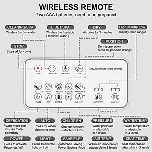 ZMJH ZMA105S Square Electronic Bidet Toilet Seat, Smart, Self Cleaning Hydroflush, Hybrid Heating, Heated Dryer, Nightlight, Vortex Wash, remote control