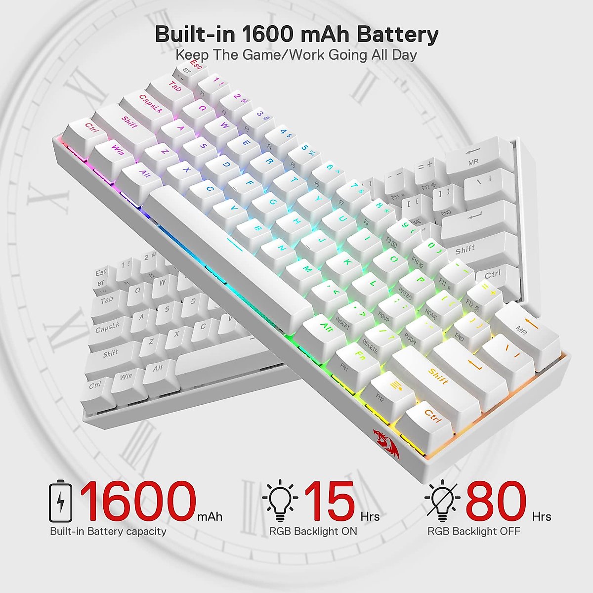 Redragon K530 Pro Draconic 60% Wireless RGB Mechanical Keyboard, BT/2.4Ghz/Wired 3-Mode 61 Keys Compact Gaming Keyboard w/Hot-Swap Socket, Free-Mod Plate Mounted PCB & Tactile Brown Switch
