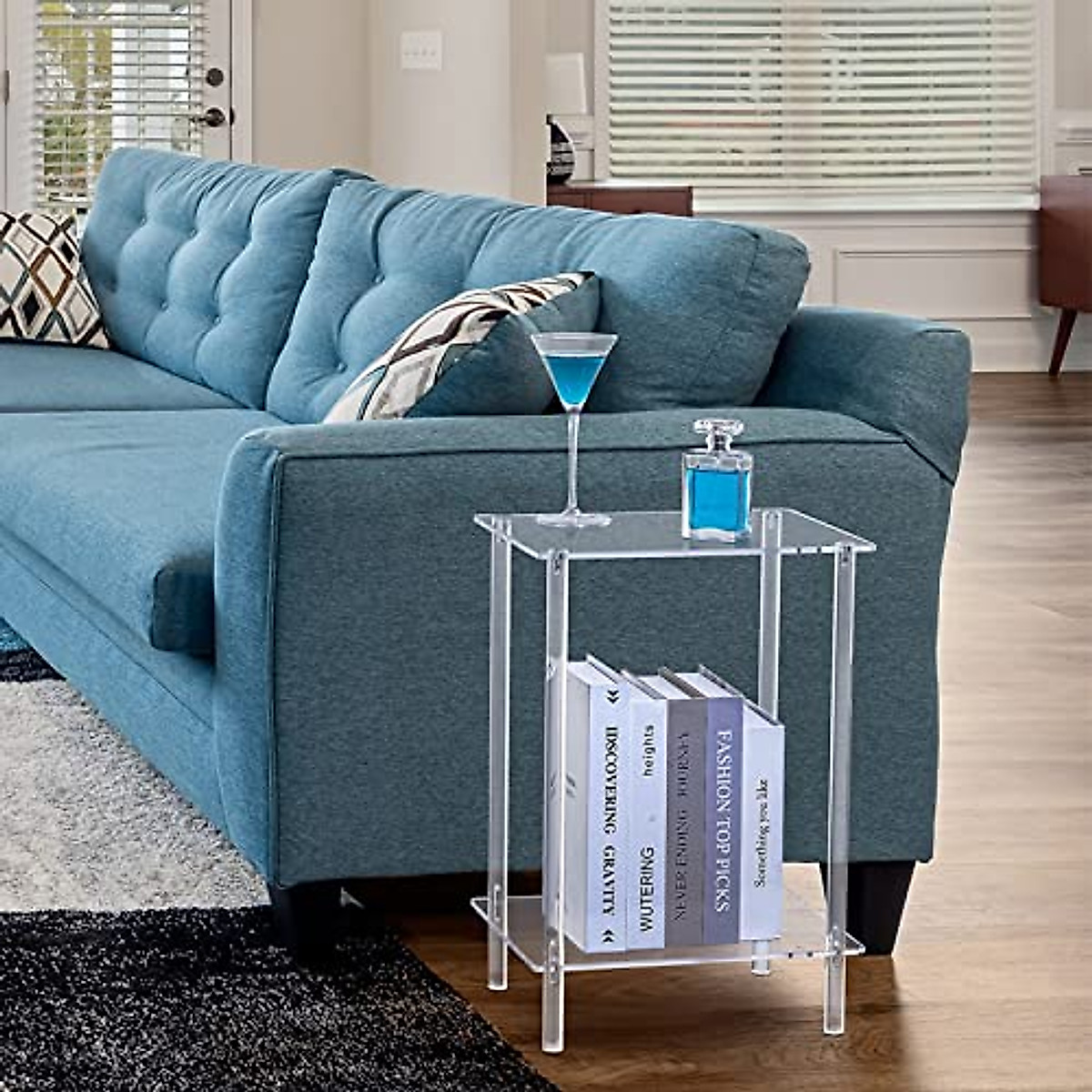 Aquiver Small Acrylic Side Table - 13.4'' L x 11.5'' W x 19.6'' H Clear Nightstand - 2 Tiers Small End Table Bedside Table for Living Room, Bedroom