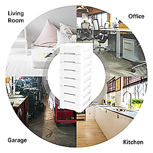 OMNISAFE 8 Plastic Drawers， White Rolling Storage Cart with Sturdy Frame， Storage Tower for Closet, Living Room, Hallway, Dormitory