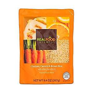 Real Food Blends Chicken, Carrots & Brown Rice - Pureed Food Meal for Feeding Tubes, 9.4 oz Pouch (Pack of 12 Pouches)