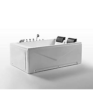 Empava 71 in. Acrylic Alcove Whirlpool Bathtub - Hydromassage Rectangular Jetted Soaking Tub with Right Side Drain - 3-Side Apron - Waterfall Faucet , White