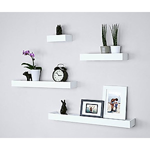Ballucci Modern Ledge Wall Shelves, Set of 4 Wood Floating Shelves for Bedroom, Bathroom, Living Room, Kitchen, Nursery, White