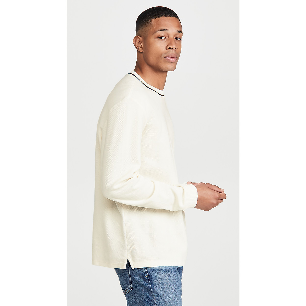 Club Monaco Men's Pique Sweatshirt, Blanc DE Blanc, Large