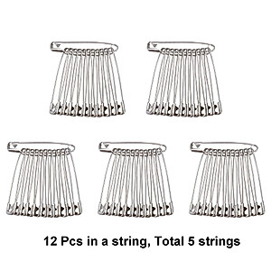 YiwerDer 60PCS Large Safety Pins, Durable, Rust-Resistant Nickel Plated Steel Pins Size 4, 2.2inch /55mm