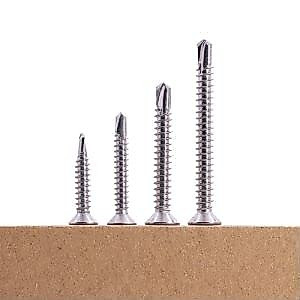 #10 x 1-1/2" Flat Head Self Drilling Screws, 410 Stainless Steel, Cross Recessed Countersunk Head Self Drilling Screws with Self Tapping Screw Thread, 50 PCS