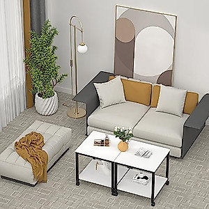 Homieasy Mobile 20 Inch Square End Table, 2-Tier Mini Fridge Printer Stand with Lockable Wheels, Metal Wood Accent Modern Simple Industrial Style Side Table for Living Room Bedroom, White