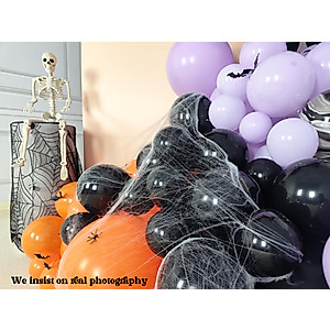 187pcs Halloween Balloon Garland Arch Kit, Halloween Decorations Party Supplies, Large Size Halloween Balloon Garland with Halloween 3D Bat Sticker, Halloween Spider Web