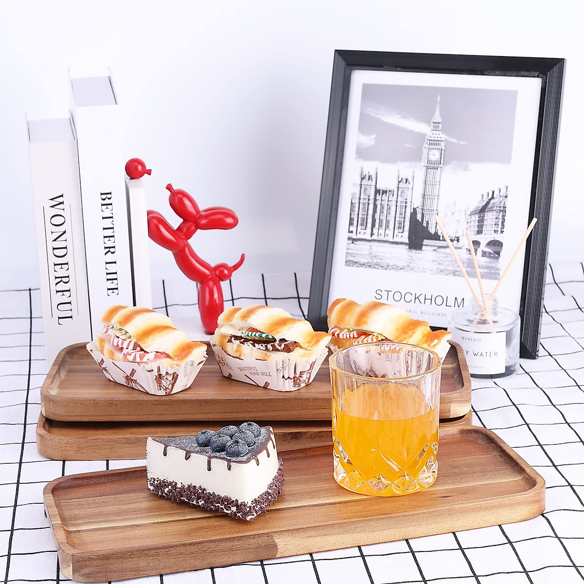 Solid Acacia Wood Serving Trays and Platters (14 x 5.5 in) Rectangular Wooden Serving Platters,Wood Boards for Food, Vegetables, Fruit, Charcuterie, Appetizer Serving Tray, Cheese Board (3 pcs)