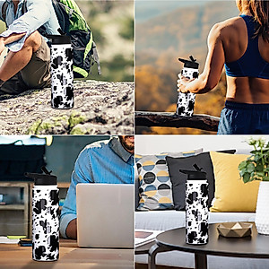 Boelia Cow Print Water Bottles Insulated Stainless Steel Water Bottle,4 lids Water Bottle with Straw Vacuum Insulated Keep Hot and Cold BPA Free 24 oz for Workout，Travel，Sports, Camping