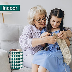 Peixty Small Yarn Bag with Two Pockets, Small Yarn Holder for Knitting & Crocheting, Portable Small Yarn Storage Bag for Small Crochet Projects, Stores Skein Balls, Needles, and Accessories-Green