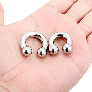 SCERRING 2PCS 2G PA Ring Internally Threaded Circular Barbells Horseshoe Monster Screwball Rings 316L Surgical Steel Pierced Body Jewelry Inner Diameter 12mm 16mm