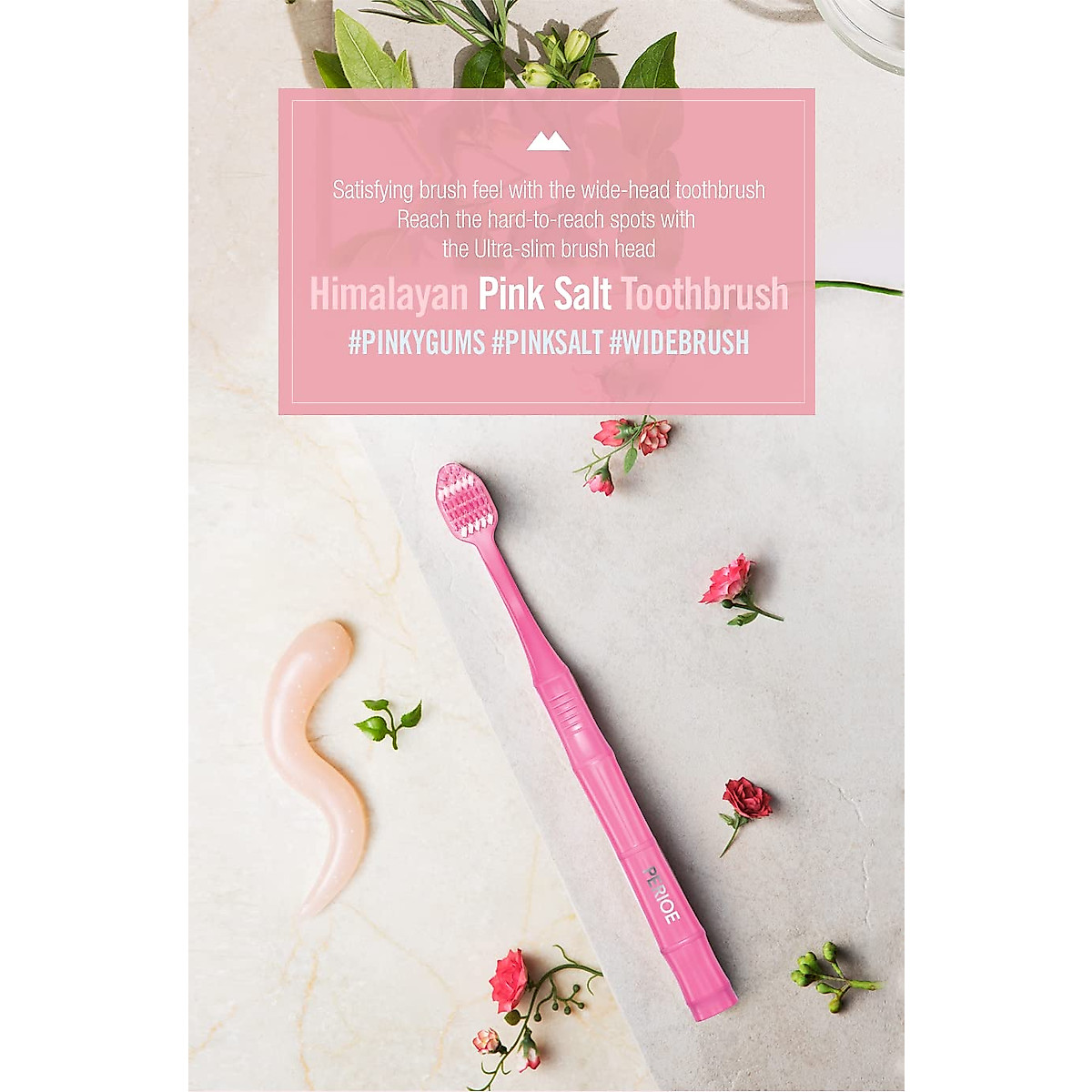 Perioe Himalayan Pink Salt Toothbrush, Small (1 Count) | Compact Head, Soft Bristle Manual Toothbrush Infused with Himalayan Pink Salt for Deep Cleaning Tartar Plaque, Sensitive Gums & Teeth Oral Care