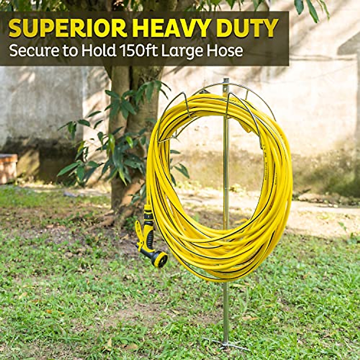 Stainless Steel Garden Hose Holder, SOLIGT Heavy Duty Freestanding Hose Stand, Rustproof Water Hose Holders for Outside Yard - Sturdy to Hold 150ft Hoses