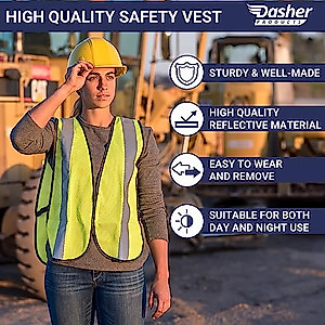 Safety Vest with High Visibility - 2 Inch Reflective Strips, Bright Neon Yellow, Breathable Polyester Mesh Fabric, ANSI ISEA Class Unrated, Hi Viz All Day and Night (10 Pack - Small-Large)