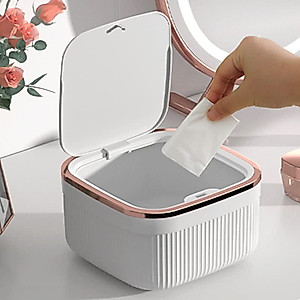 ZHAOLEI Desktop White Trash Cans Pressing Type Square Car Garbage Can with Lid Small Trash Bin Kitchen Storage Baskets