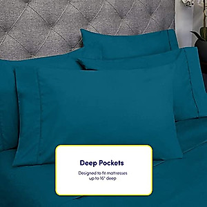 Full Size Bed Sheets - 6 Piece 1500 Supreme Collection Fine Brushed Microfiber Deep Pocket Full Sheet Set Bedding - 2 Extra Pillow Cases, Great Value, Full, Teal