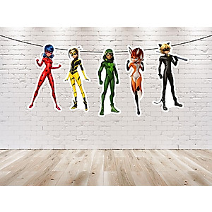 Miraculous Ladybug Banner for Birthday Decorations. Cartoon Miraculous Ladybug Friends Wall Decor for Theme Party.