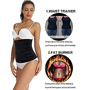 HOPLYNN Sweat Waist Trainer for Women Two Belts, Neoprene Workout Corset Waist Trainer Cincher Trimmer Shaper Zipper Black Large