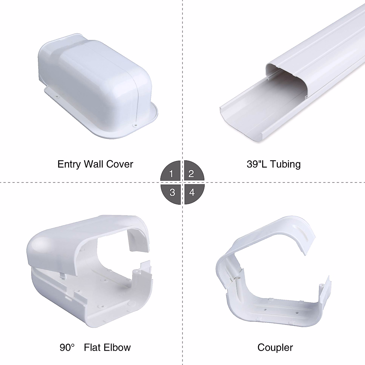 AC Parts 4" W 14Ft Decorative PVC Line Set Cover Kit for Mini Split Air Conditioners, HVAC Heat Pumps 7,000-36,000 BTU Units