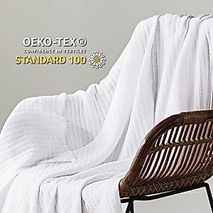 Bedsure 100% Cotton Muslin Blankets for Adults - Breathable and Lightweight Muslin Throw Blanket for All Seasons, White Soft Gauze Spring Blanket for Couch, Sofa, Bed (50x60 Inches)