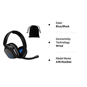 ASTRO Gaming A10 Headset for Xbox One/Nintendo Switch / PS4 / PC and Mac - Wired 3.5mm and Boom Mic w/Velvet Pouch Bag - Bulk Packaging - (Blue/Black)