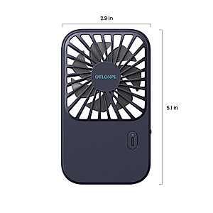 Otlonpe Mini Portable Handheld Fan, Small Rechargeable Pocket Travel Fan with Hand Held Desktop Modes, Foldable Stand, Lanyard, 3 Speeds, Cute Slim Personal Hand Fan for Women Girls Kids (Dark-Blue)