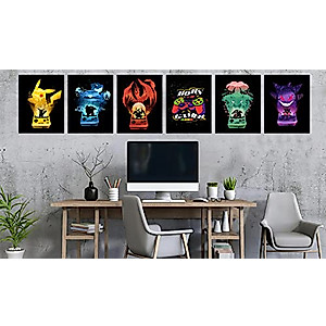 JLXXWNS Pokemon Posters Anime Wall Art Decorations - pokemon room decor Pikachu Kids Room Playroom Decor Boys Room Wall Decor Set of 6 11X14 Inch