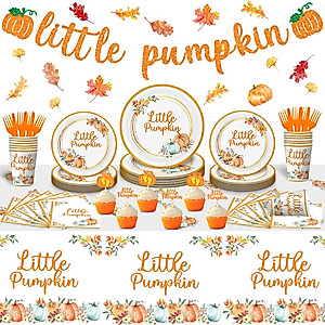 Little Pumpkin Baby Shower Party Decorations Set Serves 25, Little Pumpkin Baby Shower Plates and Cups, A Little Pumpkin is On The Way Baby Shower, Boy Girl Little Pumpkin 1st Birthday Party Supplies