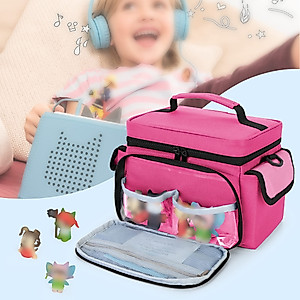 LoDrid Carrying Case Compatible with Toniebox, Portable Bag with Shoulder Strap for Audio Player Starter Set, Headphones Charging Station Storage, Rose Red (Bag Only)(Patent Design)