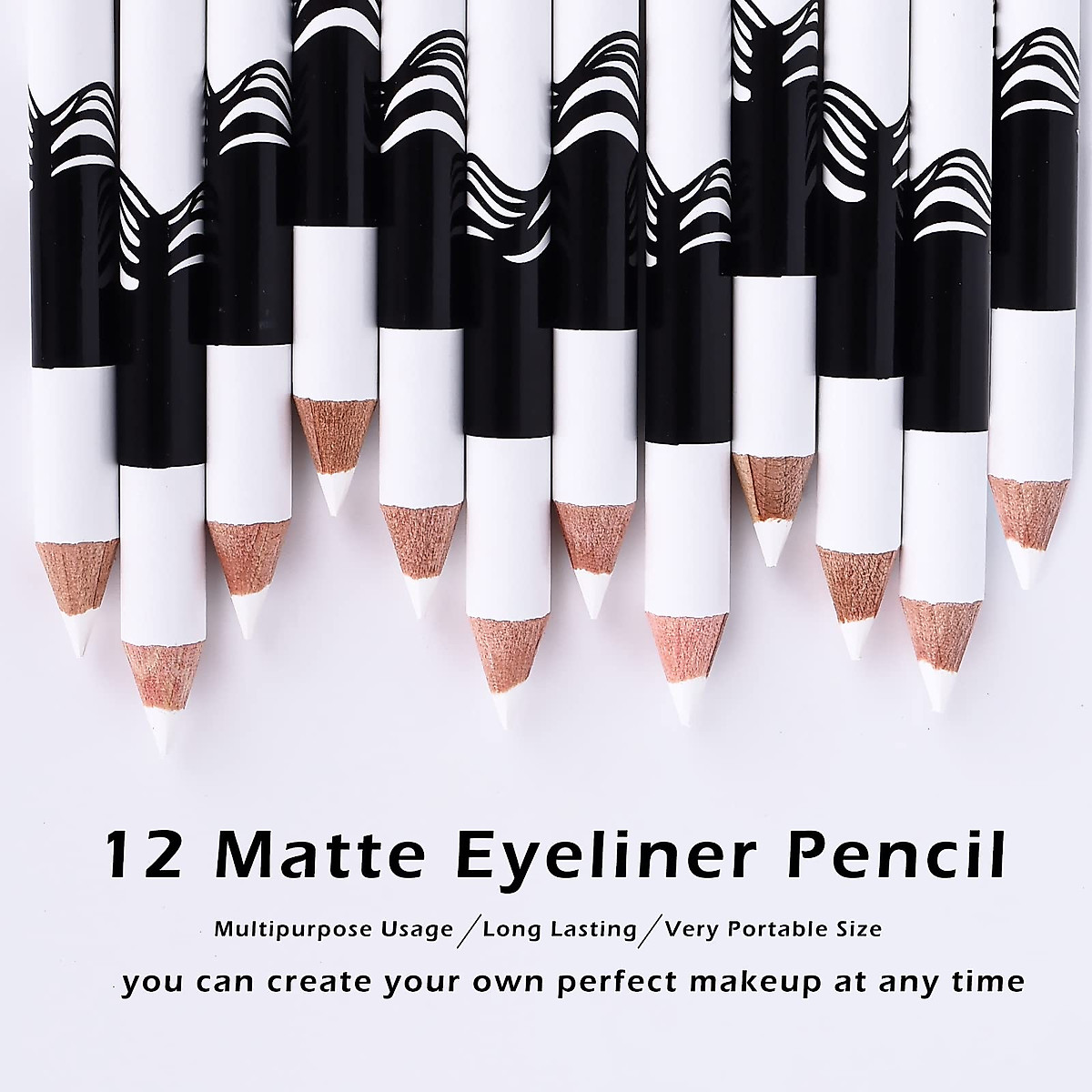 Ownest 12 Packs Professional Highlighter Eye Liner Pen, Soft Strokes Easy to Color Eyeshadow Pencil, Waterproof, Long lasting, White Eyeliner Pencil Makeup