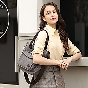 Women's Canvas Shoulder Crossbody Bag Small Tote Purse Multi-pocket Work Bags Top Handle Handbag (Gray)