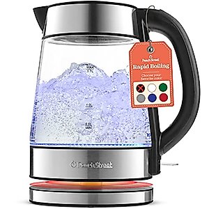 Speed-Boil Water Electric Kettle, 1.7L 1500W, Coffee & Tea Kettle Borosilicate Glass, Wide Opening, Auto Shut-Off, Cool Touch Handle, LED Light. 360° Rotation, Boil Dry Protection