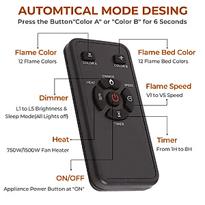 R.W.FLAME 36" Recessed and Wall Mounted Electric Fireplace, 5100BTU Thin Electric Fireplace Heater with Low Noise, Fit for 2 x 4 and 2 x 6 Stud, Remote Control, Adjustable Flame Color and Brightness.