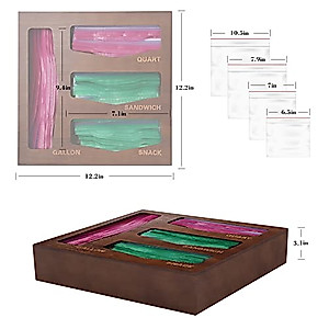 Mohoeey Ziplock Bag Storage Organizer for Kitchen Drawer, Bamboo Baggie Organizer Holder, Suitable for Gallon, Quart, Sandwich and Snack Variety Size Bag (Brown)