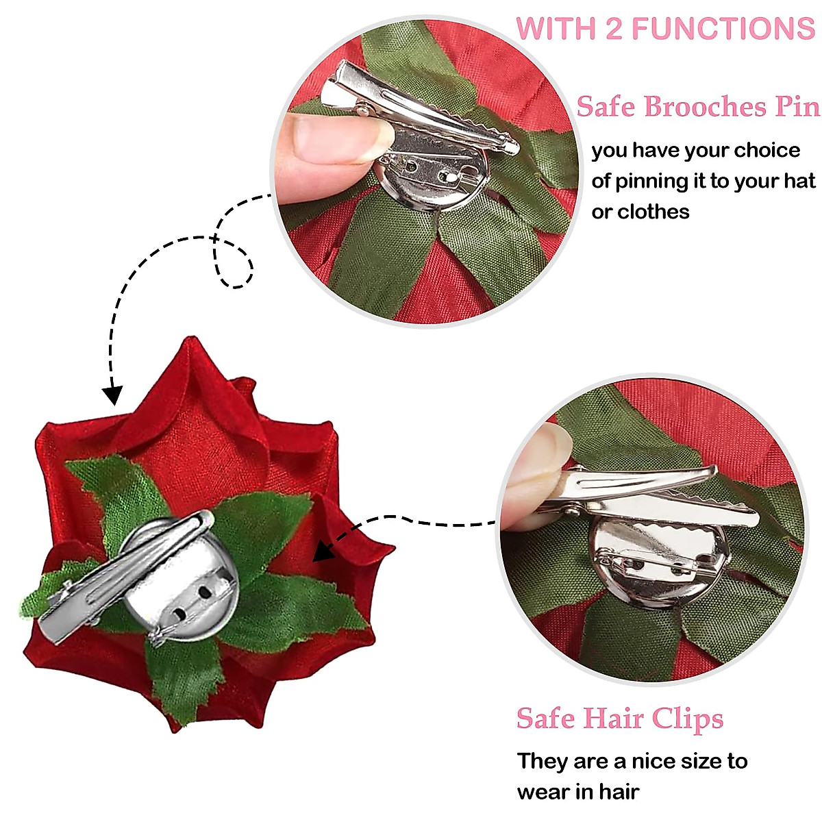 12PCS Elegant 4inch Rose Flower Hair Clips Hairpins Floral Brooches Pin Boho Hair Clip Rose Hair Accessories For Women Girls Lady Bridal