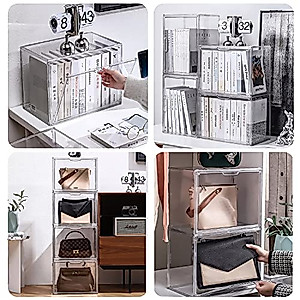 GUDEMAY Clear Stackable Plastic Storage Bins with Magnetic Attraction Lid, Dustproof Book & Cosmetic Display Cases, Large Figures Collectibles Showcase, Shoe Box, Protection Organizer (Transparent - 3 Pack)