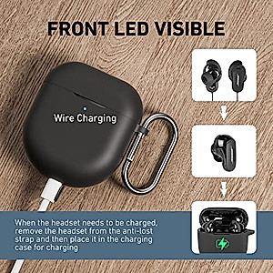 AHBTEYM for Bose QuietComfort Earbuds II Case(2022),Anti-Lost Strap Accessories,Silicone Skin Sleeve Cover for New Bose QuietComfort Earbuds 2 with Carabiner,Sports Lanyard for Women Men(Triple Black)