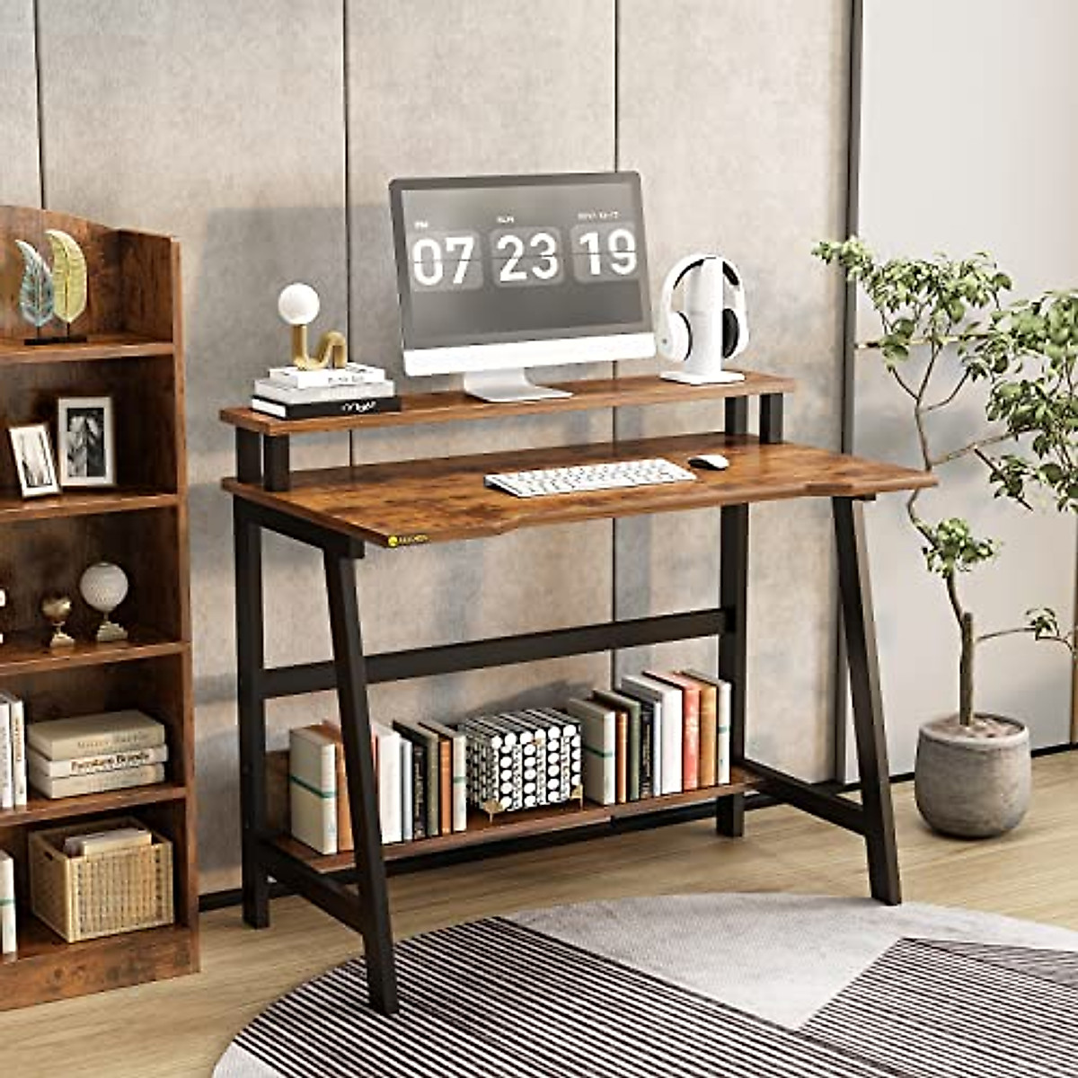 ALISENED Computer Home Office Desk, 31.5" Desk for Small Spaces with Storage Shelf,Small Computer Desk with Monitor and Bookshelf, Modern Simple Style Laptop Desk