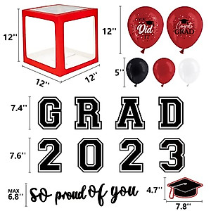 DAZONGE Graduation Party Decorations 2023 - Set of 4 Red Balloon Boxes with 40 Latex Graduation Balloons & 4 Light Strings - So Proud of You Graduation Decorations for Any Grades Ceremony