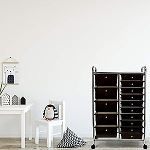 Seville Classics Rolling Utility Organizer Storage Cart , for Home Office, School, Classroom, Scrapbook, Hobby, Craft, 15 Drawer, Black