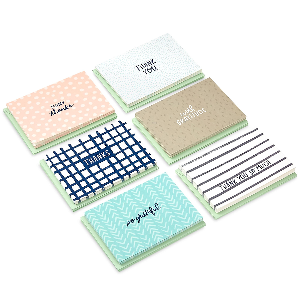 Hallmark Minimalist Thank You Note Card Assortment (48 Blank Cards with Envelopes) Mint Chevron, Blush Polka Dot, Stripes