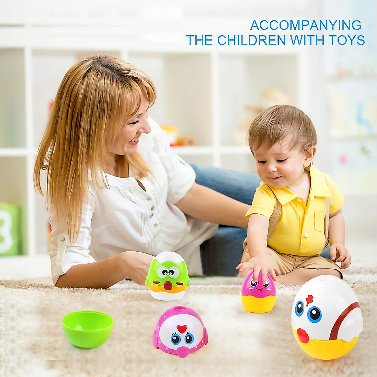 AMOSTING Easter Egg Toys for Toddler, Nesting & Stacking Eggs with Toys Inside, Easter Basket Stuffers Gifts for Toddler Girls Boys, Easter Eggs Hunt, Easter Egg Fillers, Easter Party Favor