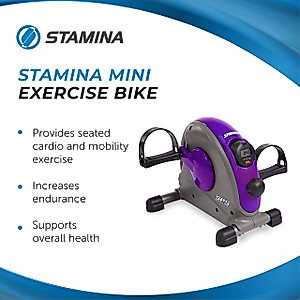 Stamina Mini Exercise Bike with Smooth Pedal System - Portable Pedal Exerciser - Cardio Equipment Fitness Bike - Stationary Bike for Home Workout - Purple