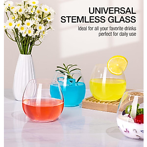 OJA Stemless Wine Glasses Set of 4, Red White no Stem Wine Glasses, Premium Crystal Wine Glass, Clear, Dishwasher Safe, Sturdy Drinking Glass, 13.5oz, Unique Gift for Anniversaries, Birthday, Wedding