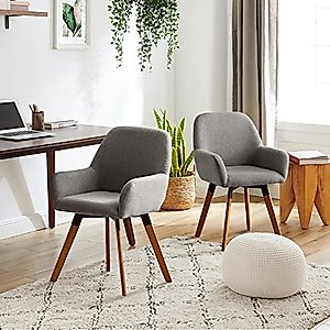 Art Leon Desk Chair No Wheels, Set of 2, Mid Century Modern Swivel Accent Chair, Linen Fabric Upholstered Office Chair Without Wheels, Solid Wood Legs, Gray