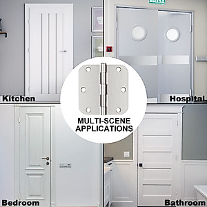 Door Hinges, Brushed Nickel 3.5 x 3.5 Inch Interior 3 1/2 Inch Silver Door Hinges Rounded 5/8" Radius Corners Iron Bifold Residential Hinges for Doors Hardware (3 Pack)